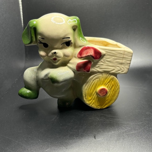 No Brand | Accents | Puppy Dog Pulling Car Planter Mcm Vtg | Poshmark